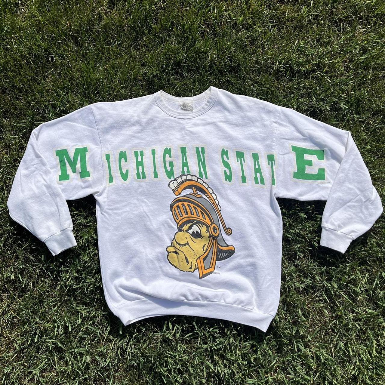 90s Michigan State Big Spell Out Gruff Crewneck... - Depop
