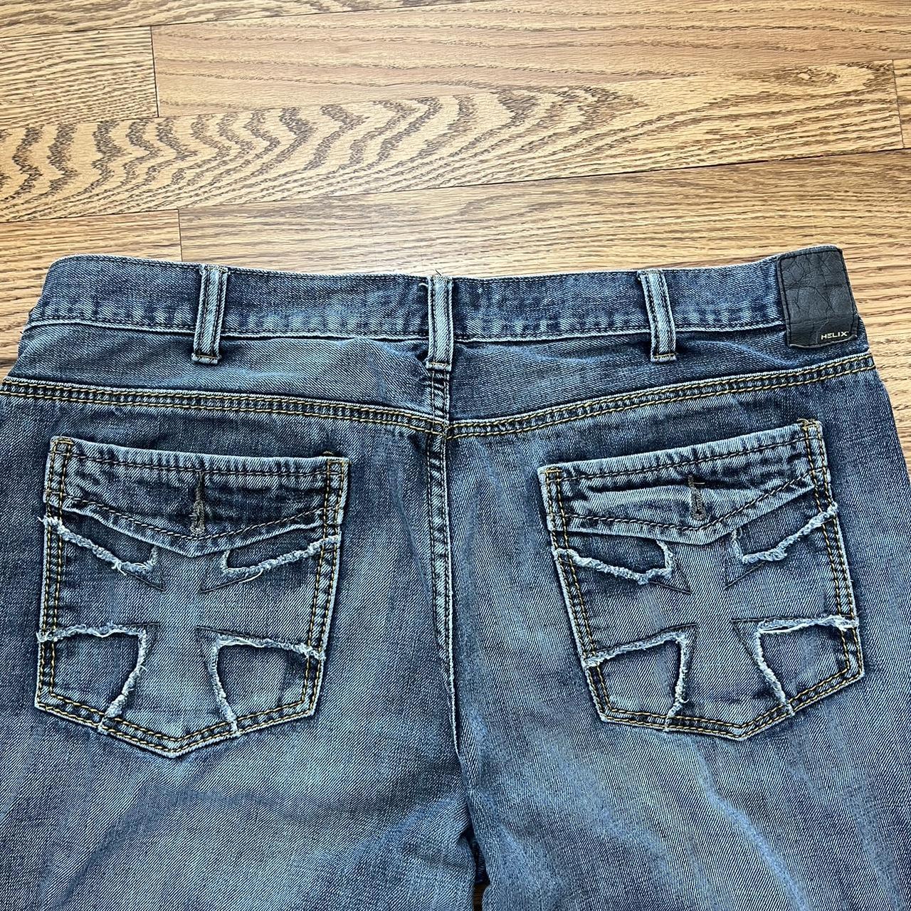 Y2k helix jeans with cross embroidery on back... - Depop