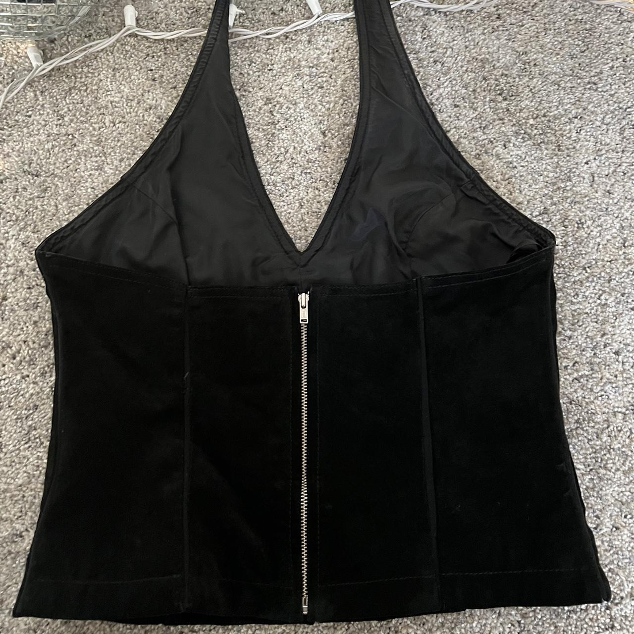 Wilson Leather zip up halter top. Has a silver chain... - Depop