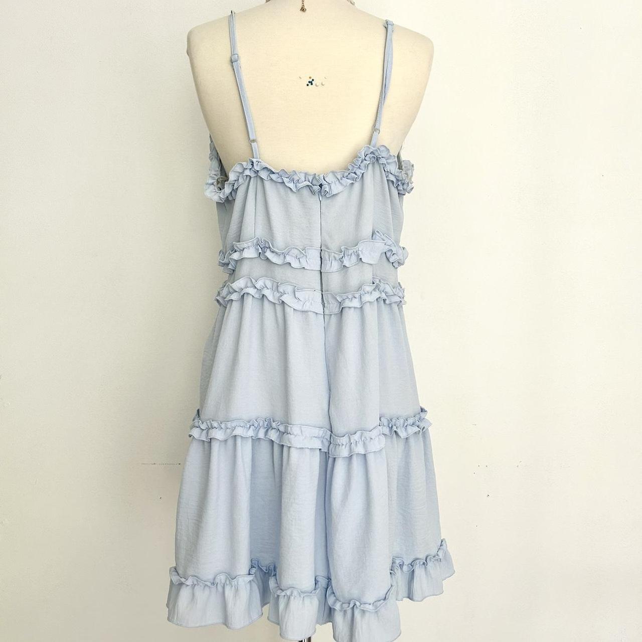 powder blue ruffle mini dress by “iris” size large... - Depop