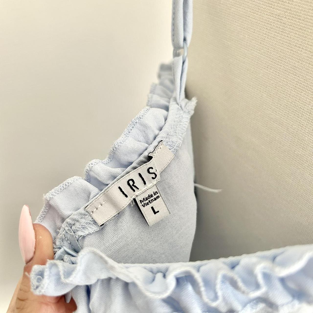 powder blue ruffle mini dress by “iris” size large... - Depop