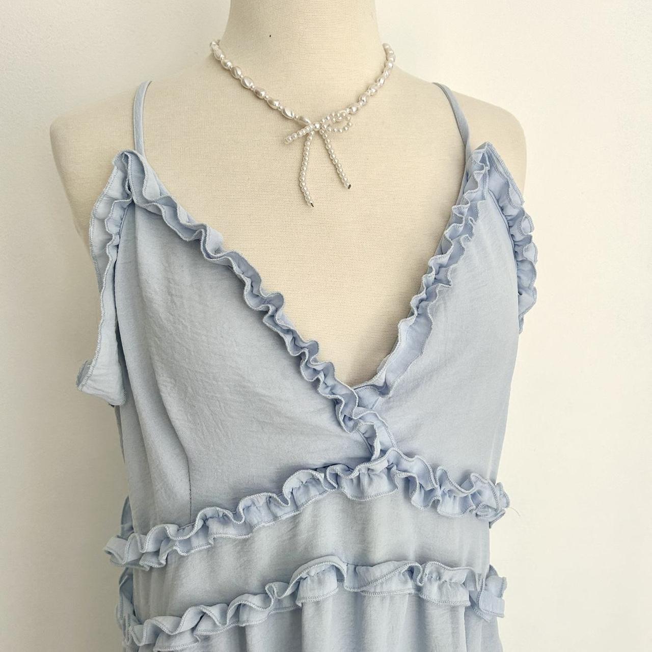 powder blue ruffle mini dress by “iris” size large... - Depop