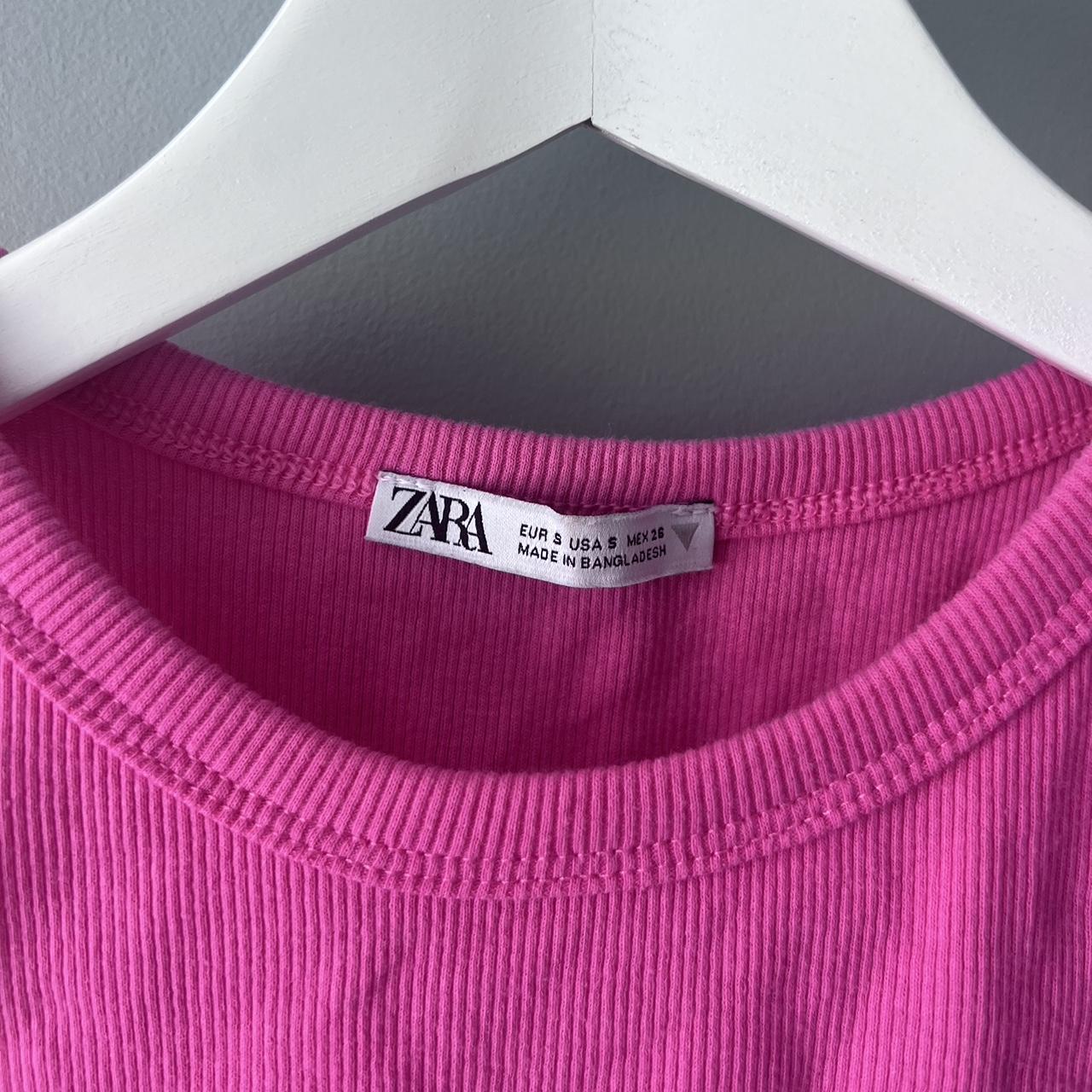 Zara high neck cropped top Size small Bright pink... - Depop