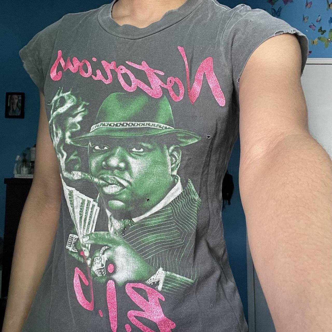 Notorious B.I.G. Graphic tee Green and pink graphics... - Depop