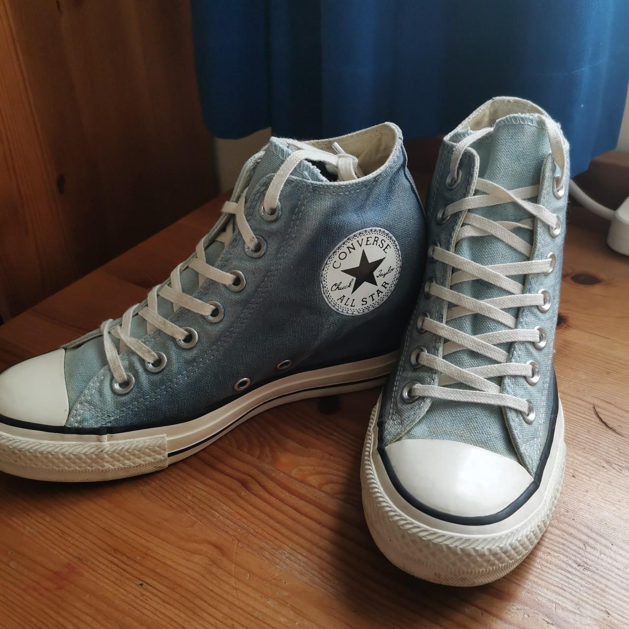 Blue tye dye Converse Heels. 3 inch... - Depop