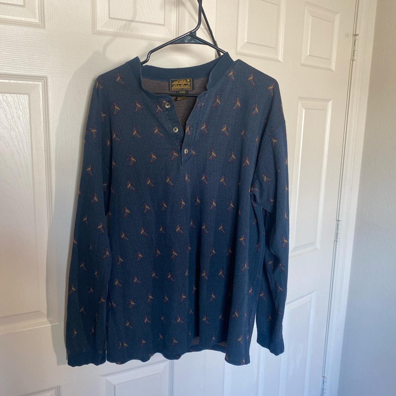 Awesome Made in Usa duck pattern Eddie Bauer Henley... - Depop