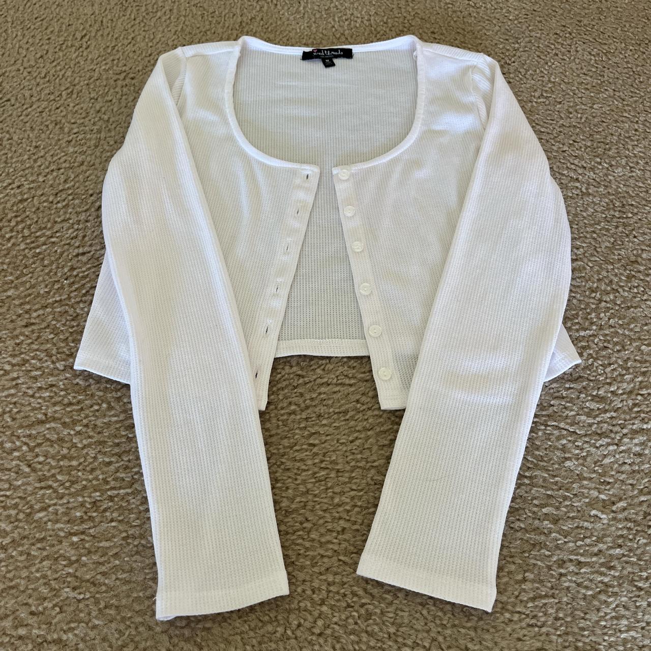 White cropped button up cardigan- lightweight - Depop
