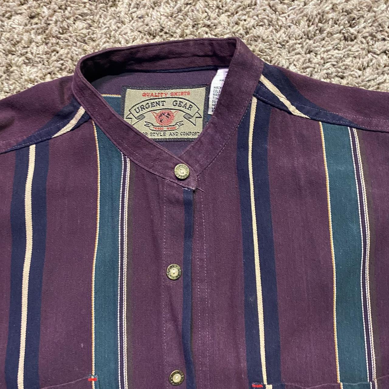90s men’s collarless button up with embroidery on... - Depop