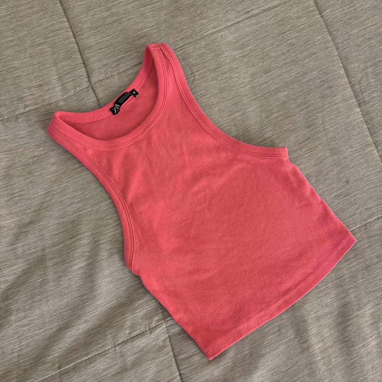 Zara Pink Racerback Cropped Shirt 🌺 Size: Medium... - Depop