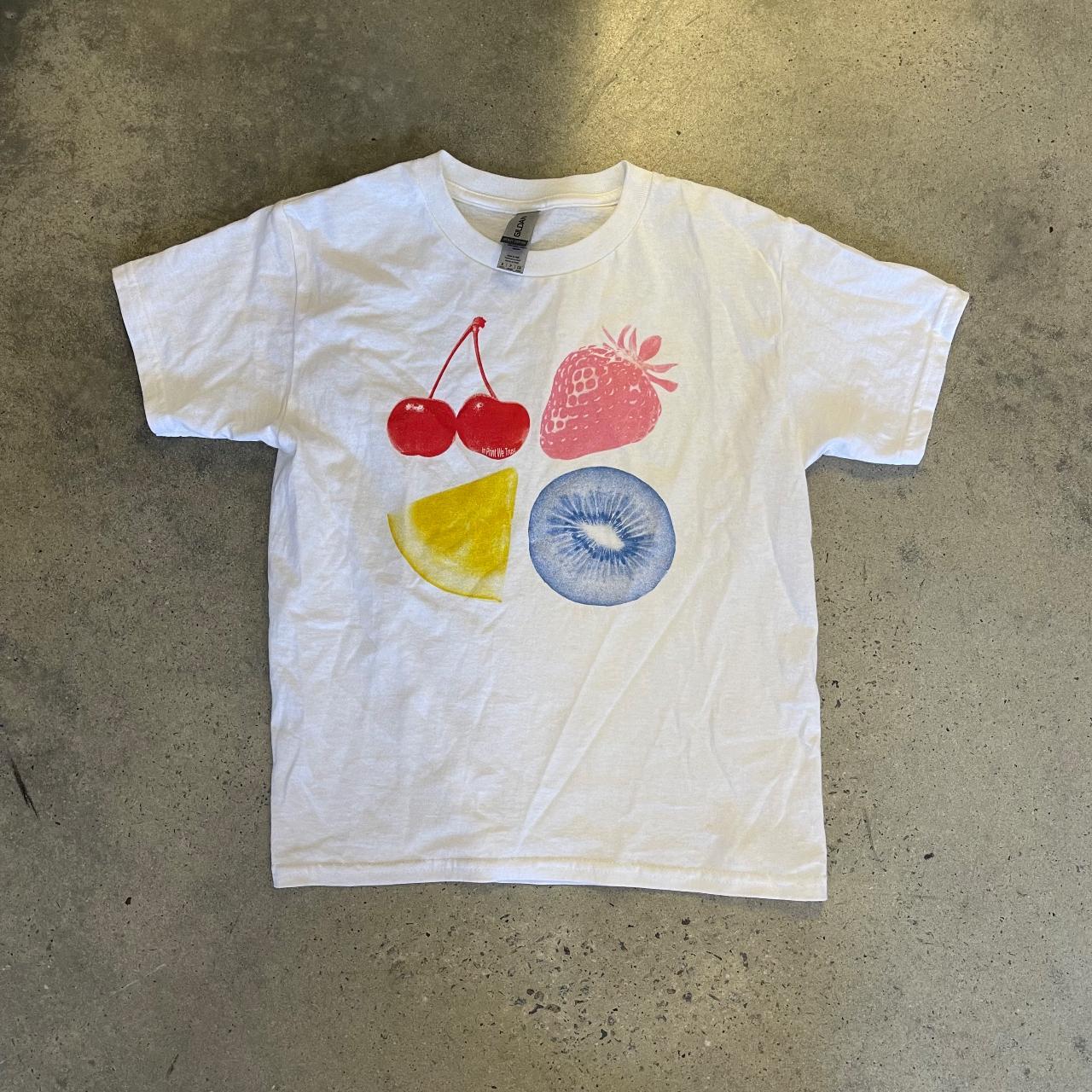 in print we trust fruit baby tee size small never... - Depop