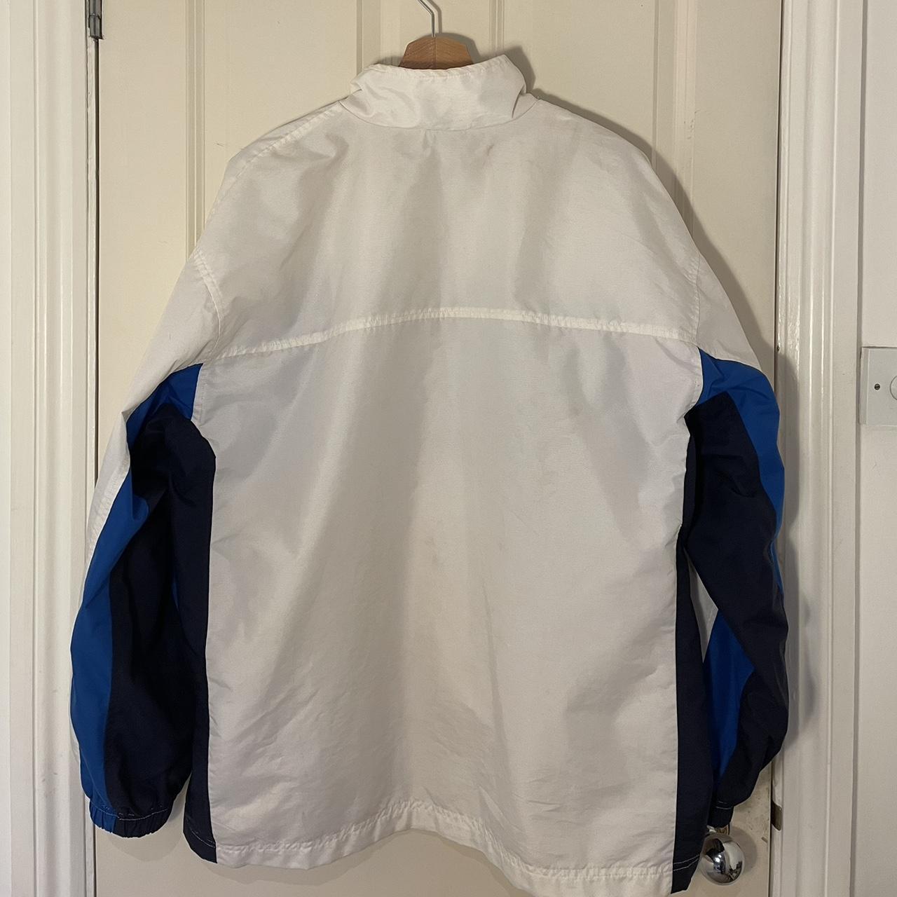 White and Blue Nike Rain Jacket Medium - Depop
