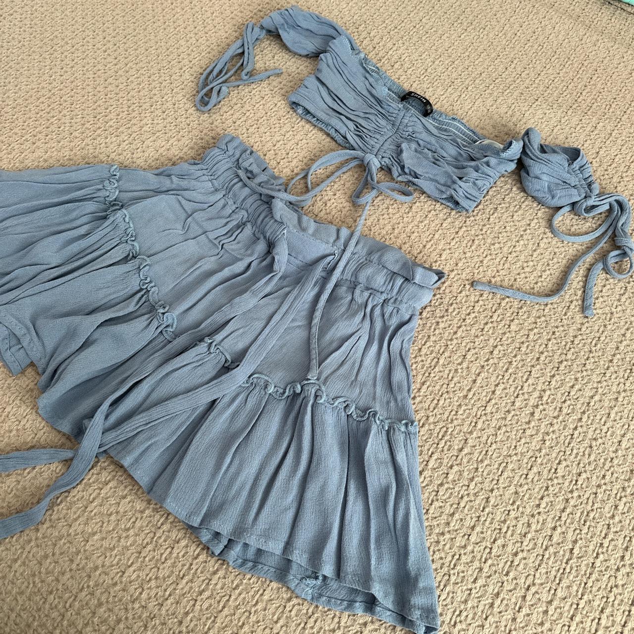 SHEIN Two Piece Blue Set •Bralette Top with... - Depop