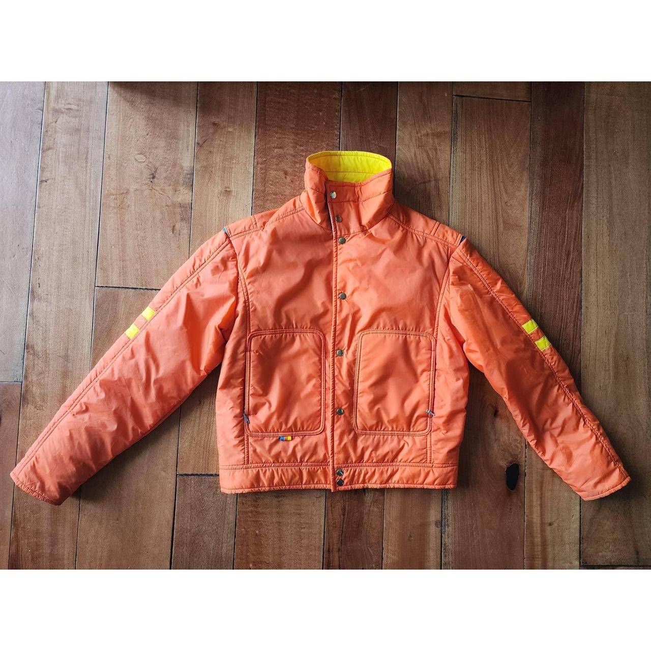 Super rad 1980's orange ski jacket, with yellow... - Depop