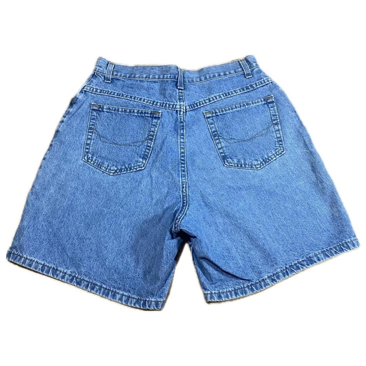 chic denim shorts super cute high-rise longer jean... - Depop