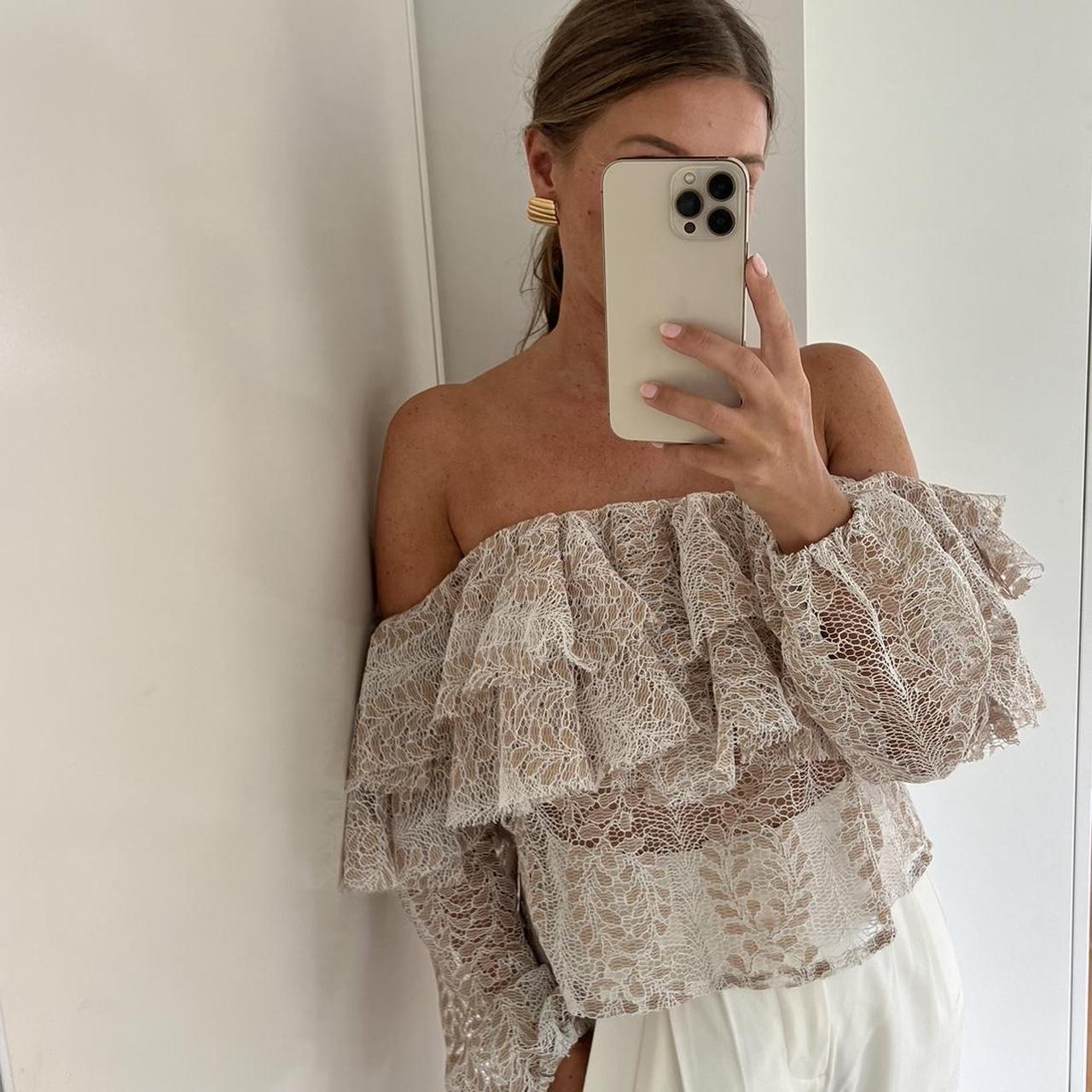 Sheike Lace top with frills Super flattering and... - Depop