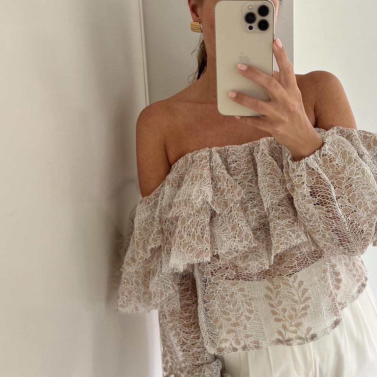 Sheike Lace top with frills Super flattering and... - Depop