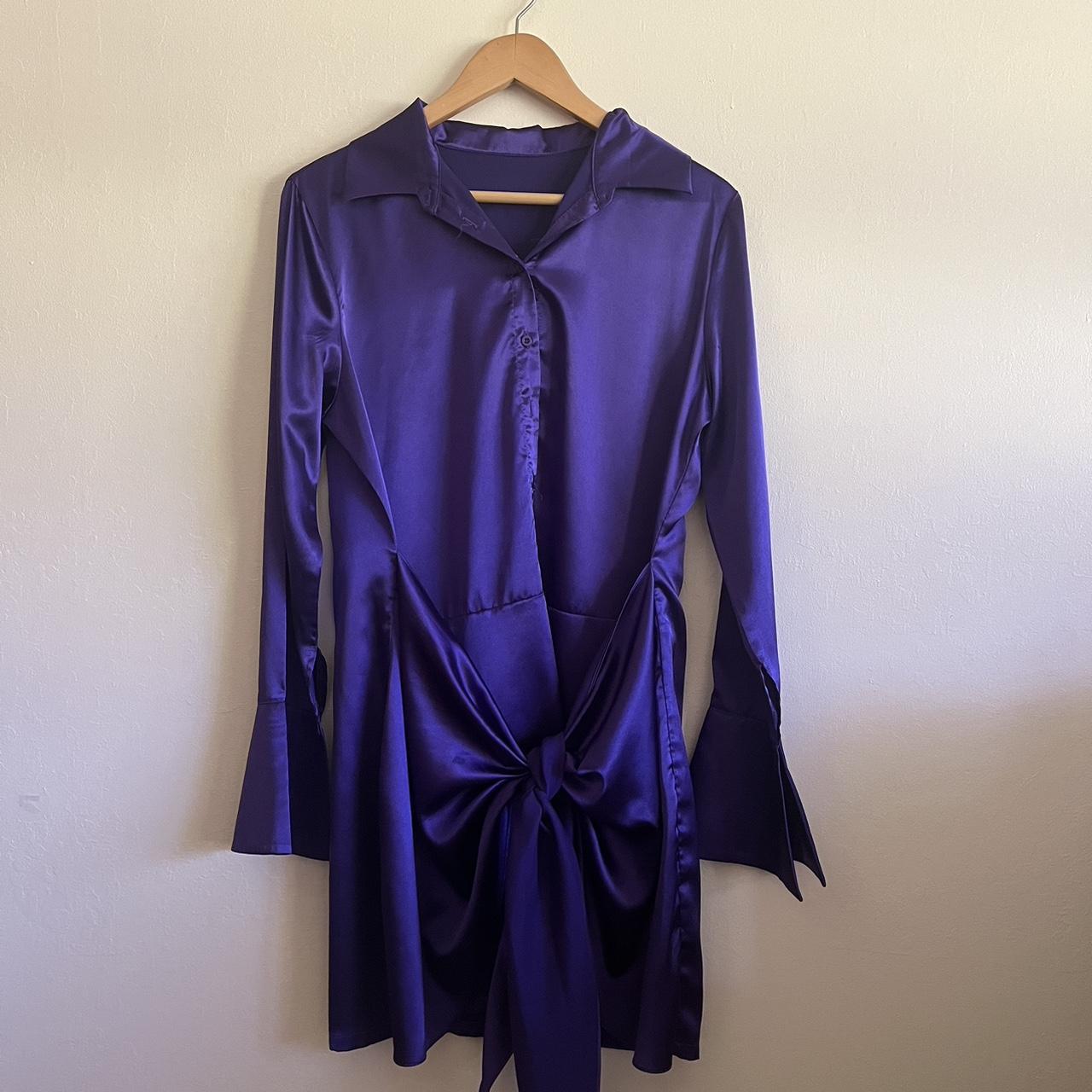 Purple silk dress 💜 worn once for Halloween Buttons... - Depop