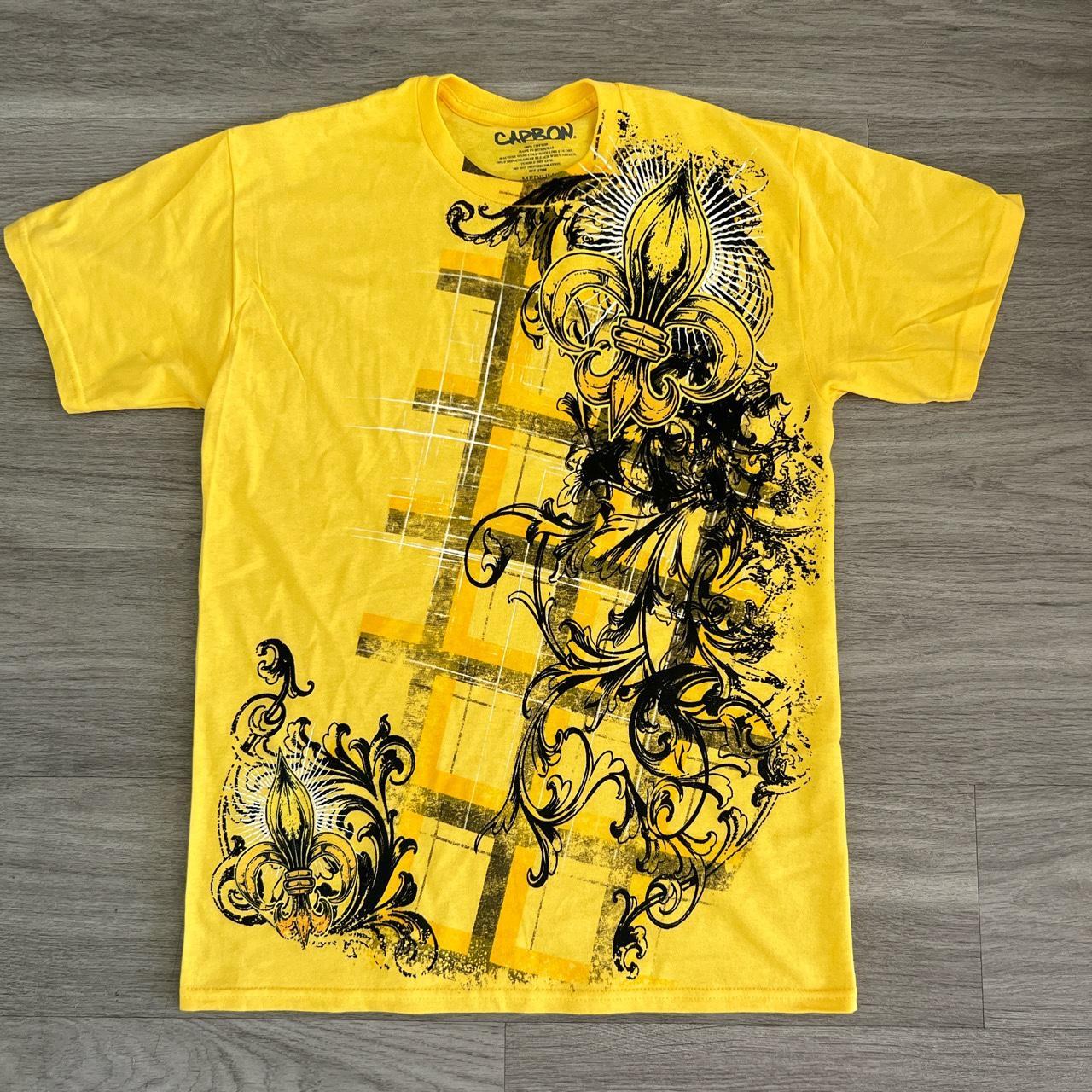Sick y2k Yellow Carbon Shirt Size Small Fits Medium... - Depop