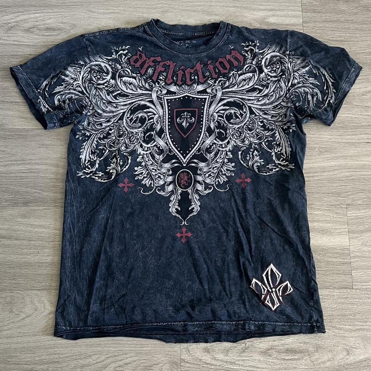 Crazy rare affliction shirt with crazy designs... - Depop