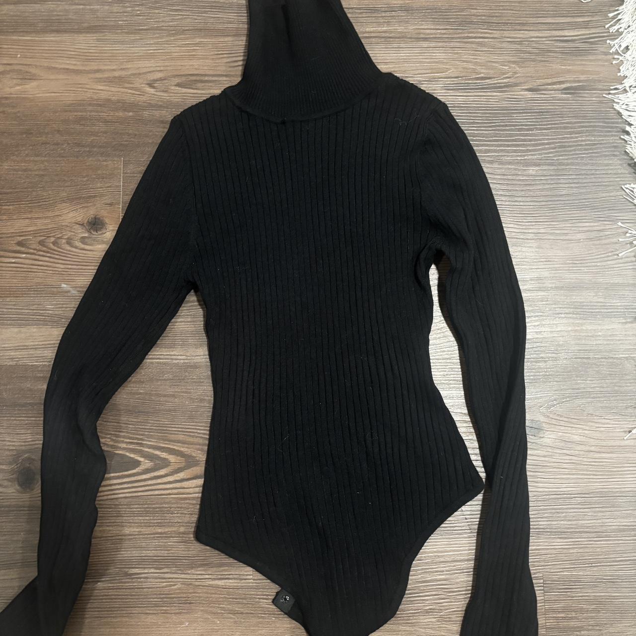 Black ribbed turtleneck bodysuit - Depop