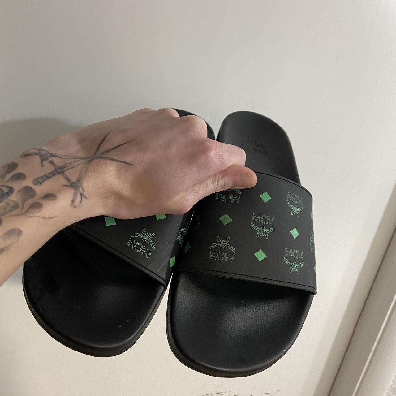 MCM SLIDES⚜️ Black and green sick color way Size 9... - Depop
