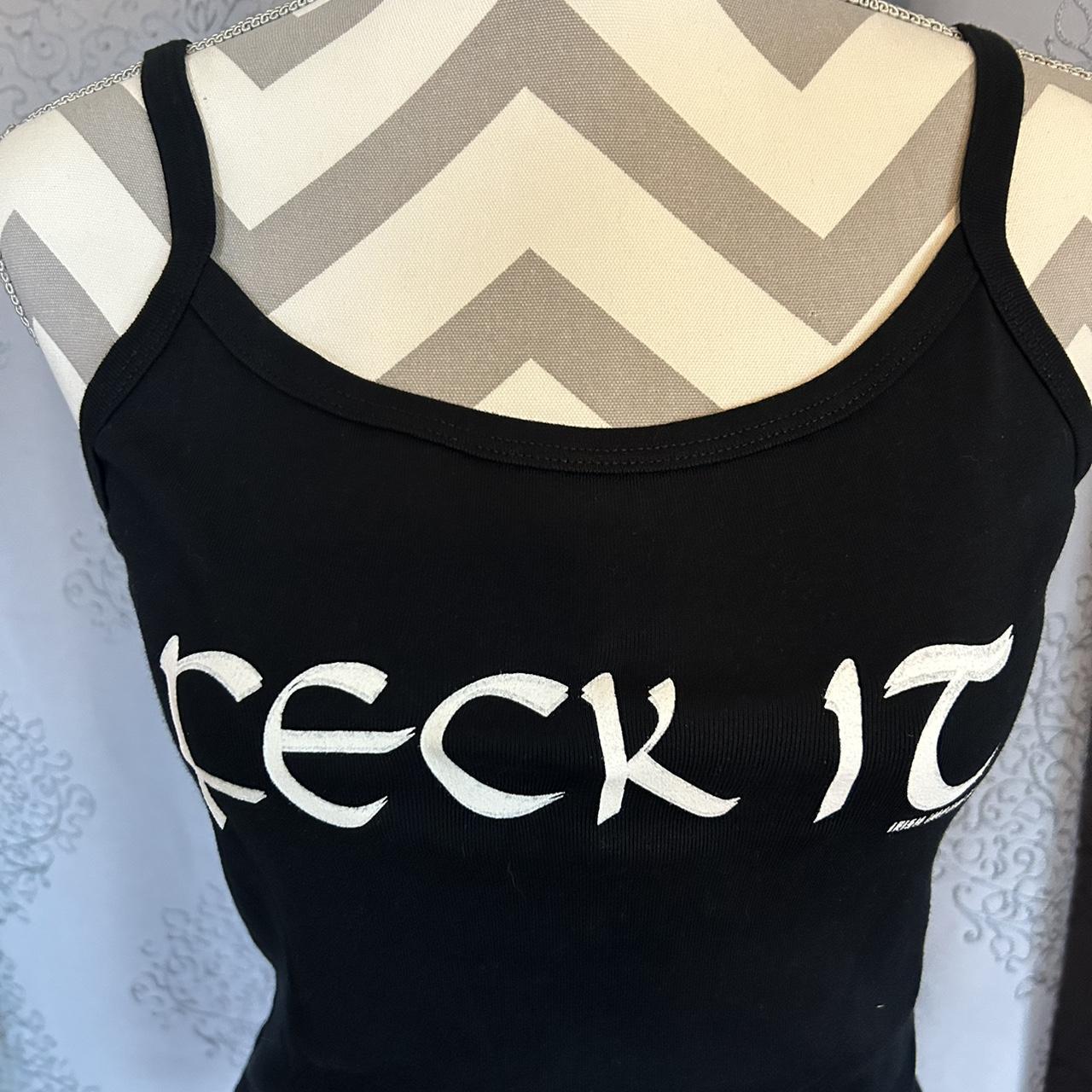 Black tank top, white letters of “Feck It” across... - Depop
