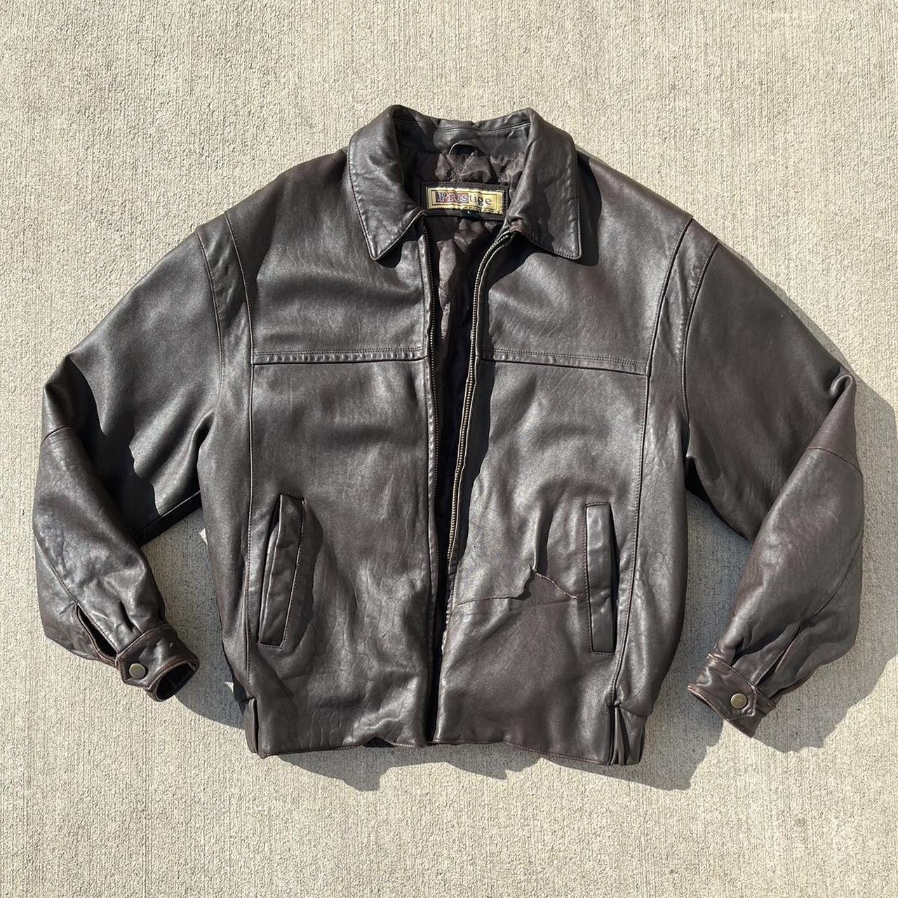 90s Vintage Leather Jacket. Size Large. Crazy fit,... - Depop