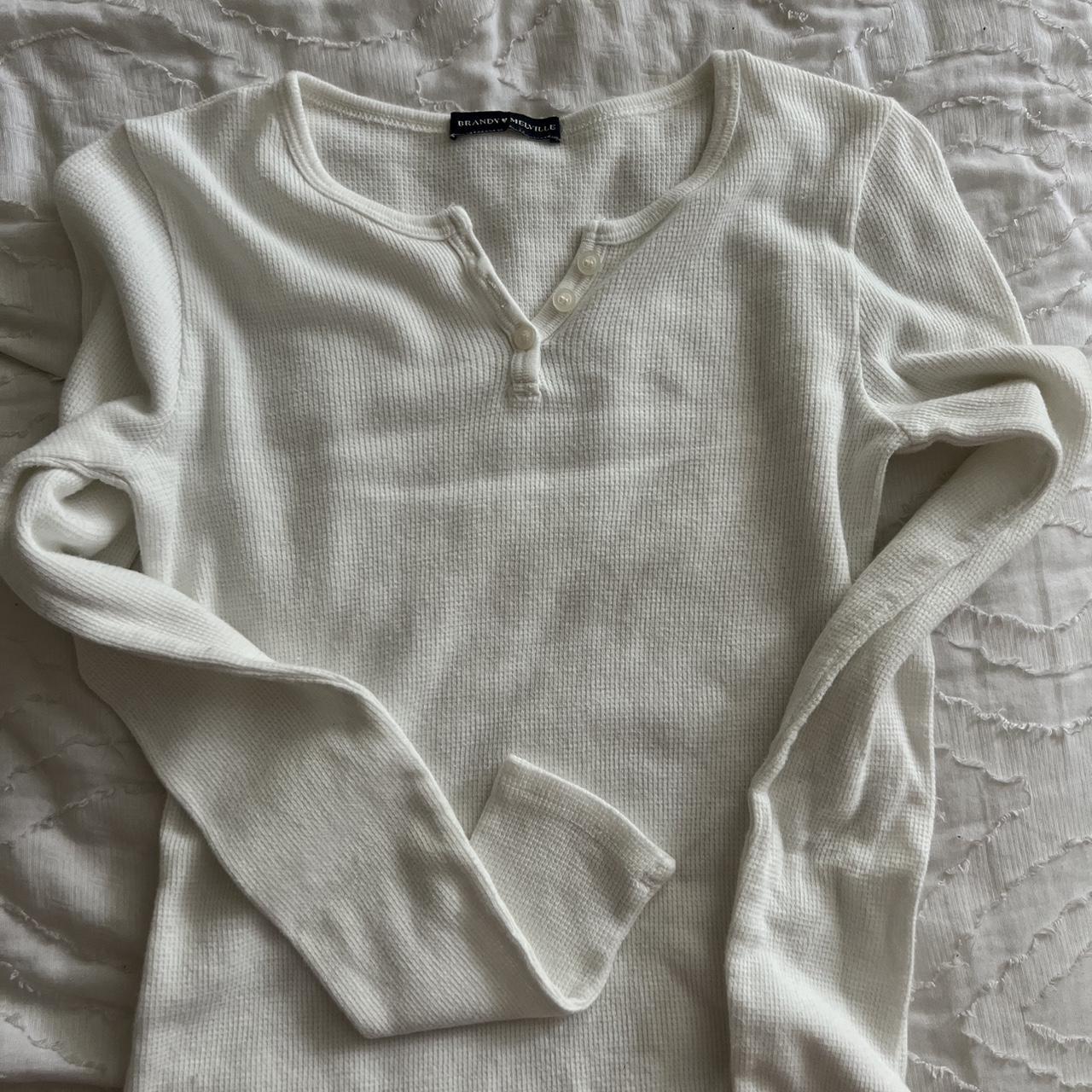 Brandy Melville off white basic top long sleeve One... - Depop