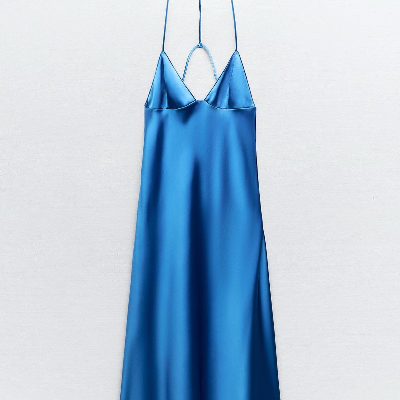 Zara blue silk dress, worn once #zara #silkdress - Depop