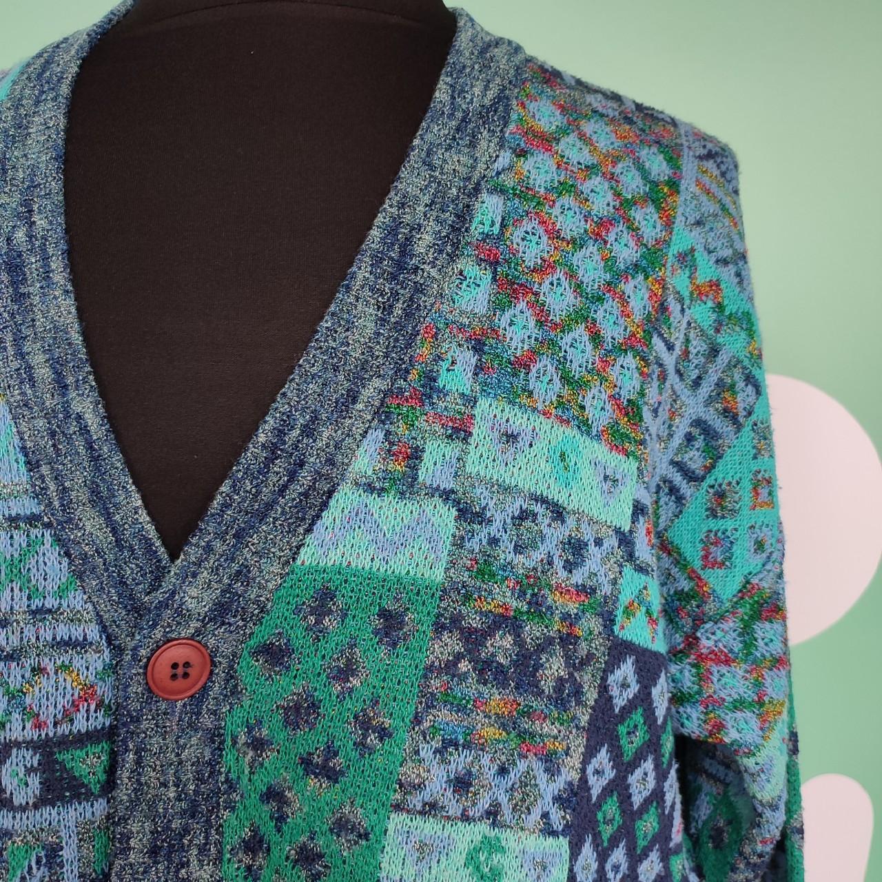 Cardigan vintage, tg L, marca Sergio, multicolor.... - Depop