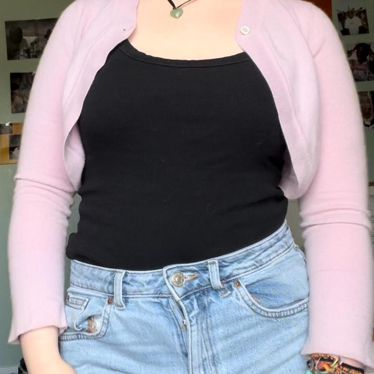 adorable cropped pink cardigan ballet style 100%... - Depop