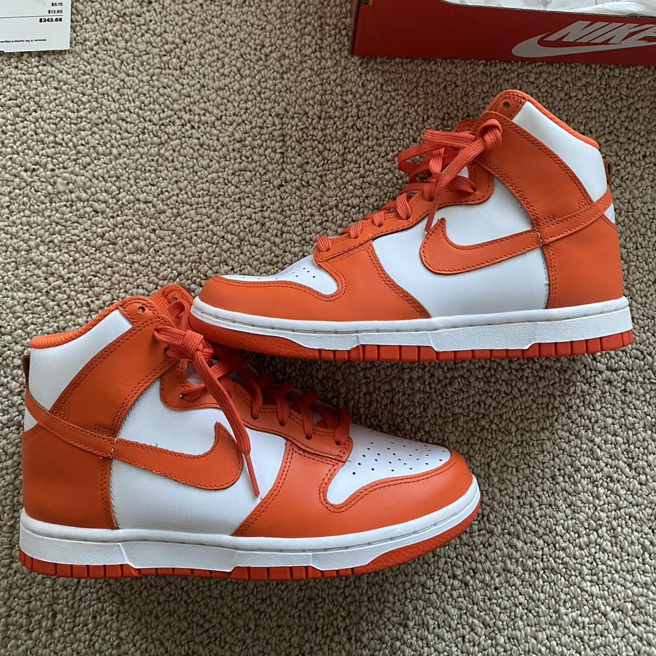 women’s high top orange dunks worn once - Depop