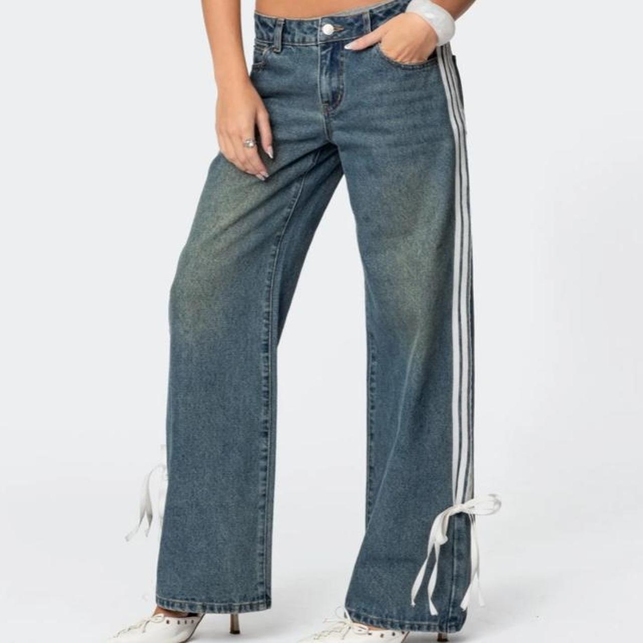 edikted Washed Low Rise Ribbon Jeans bow ... | Depop