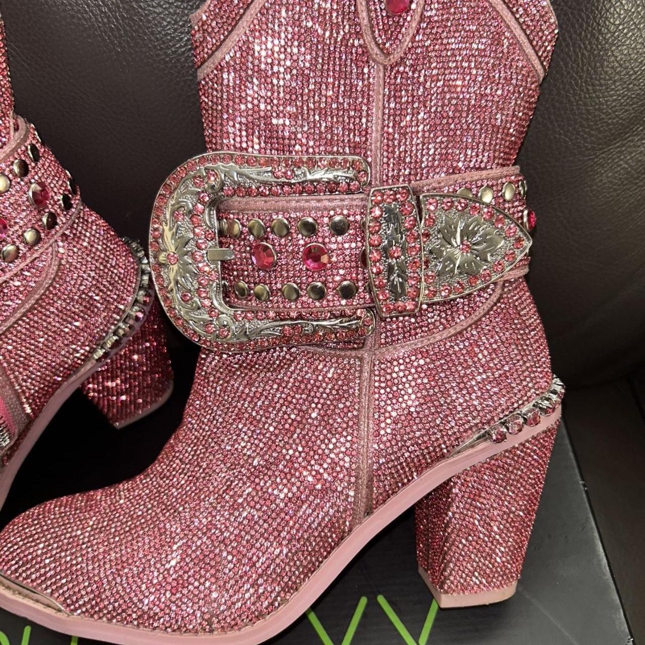 Dolls Kill(Club Exx) pink rhinestone cowgirl boots... - Depop
