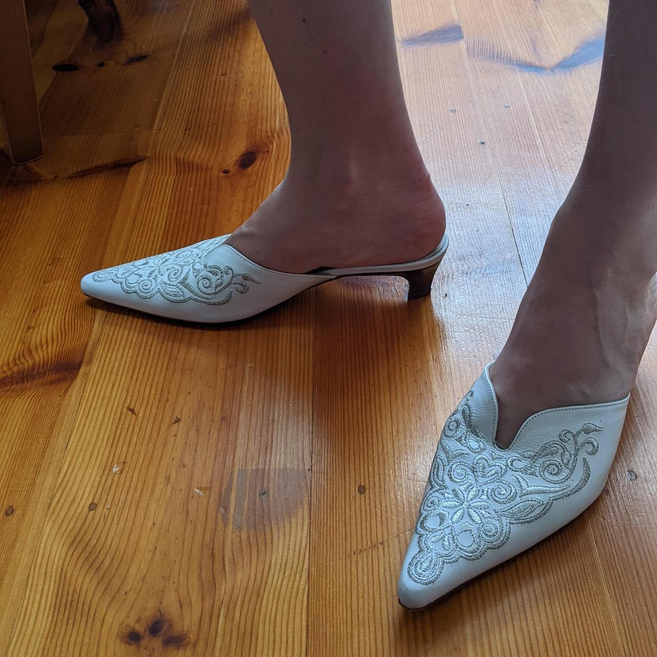 Women's White and Silver Mules | Depop