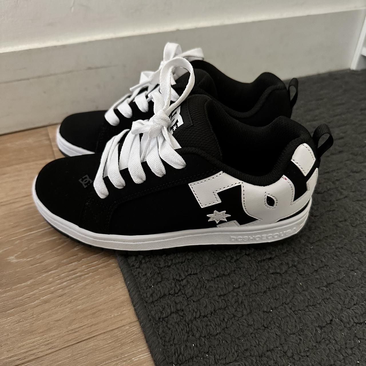 DC black and white shoes. Size 5 YOUTH. Have been... - Depop