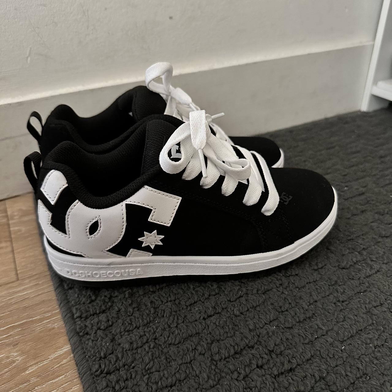 DC black and white shoes. Size 5 YOUTH. Have been... - Depop