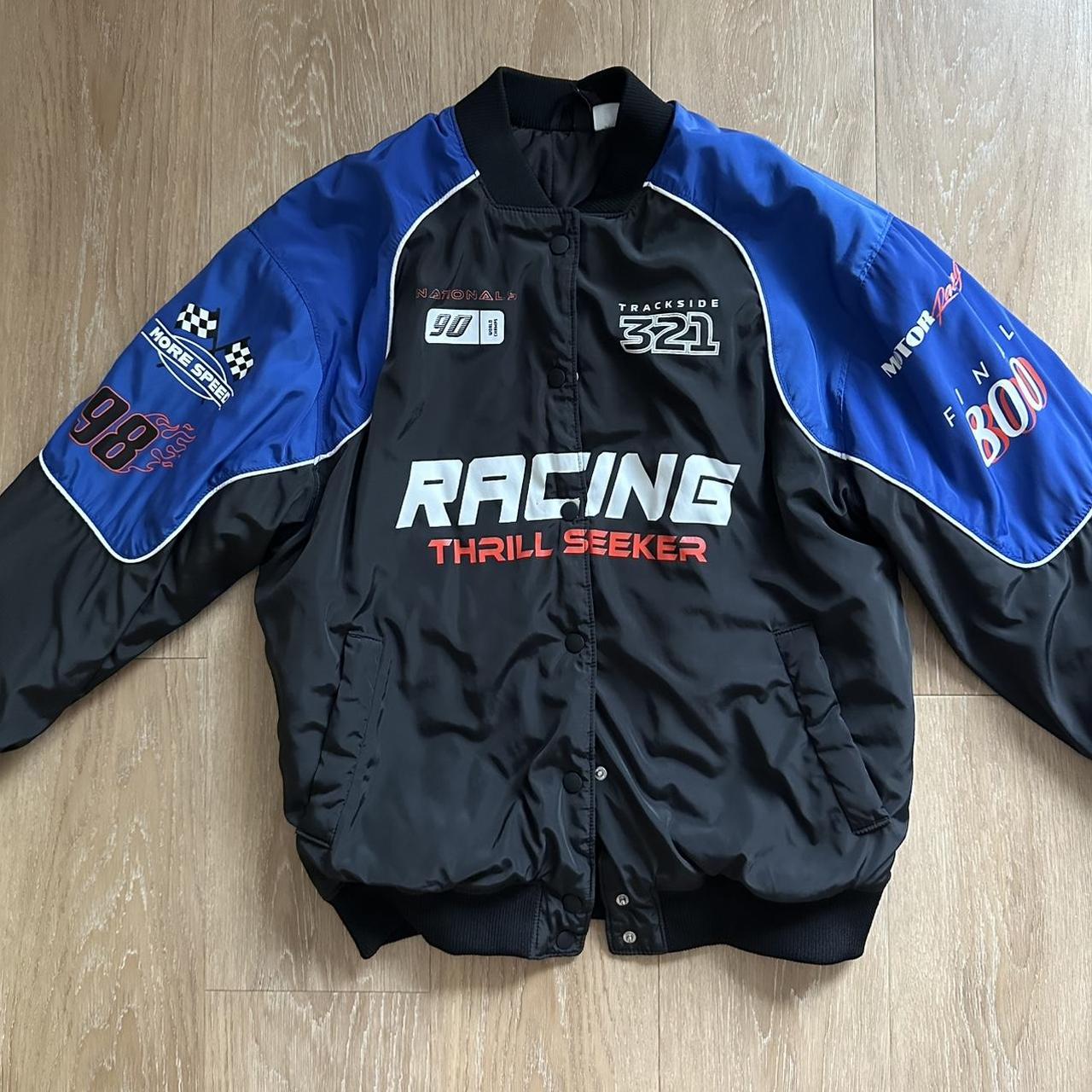 Oversized Racing jacket in black and blue. In... | Depop