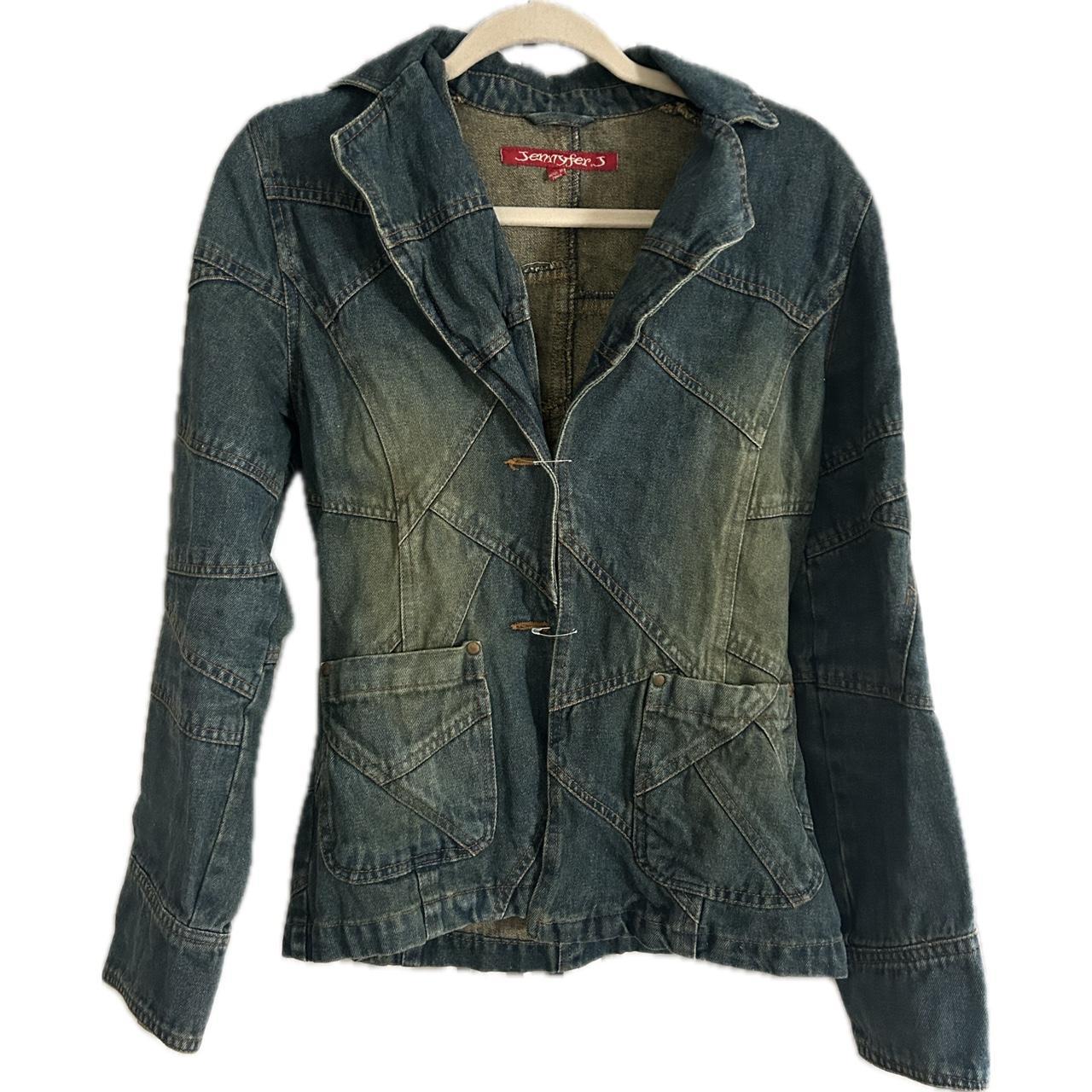 Jennyfer J Green Tinted Denim Jacket Missing two... - Depop