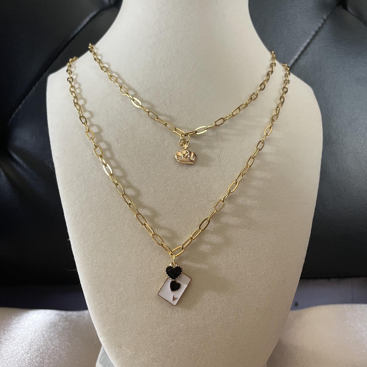 Golden black ace of hearts with gold crown charm -... | Depop