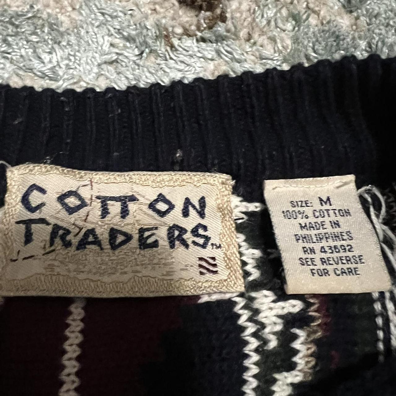 Cotton Traders Men's Burgundy and Navy Jumper | Depop