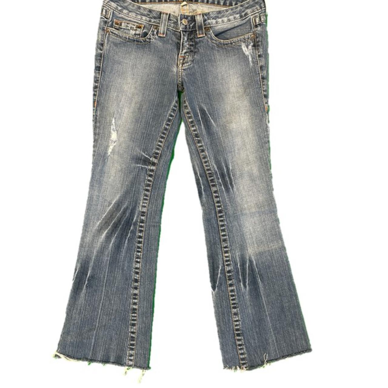 Blue Denim Extra Low Rise Rhinestone Pocket Bootcut... - Depop