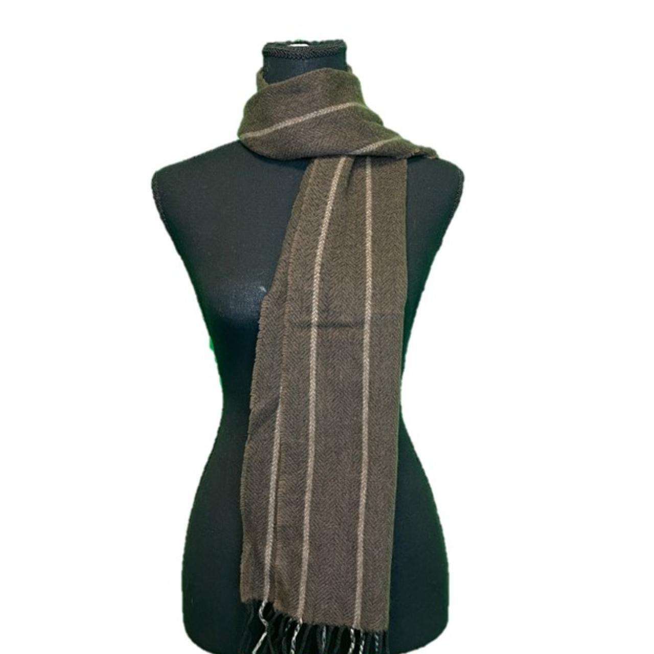 Brown Striped Wool Black Fringe Lined Scarf - Depop