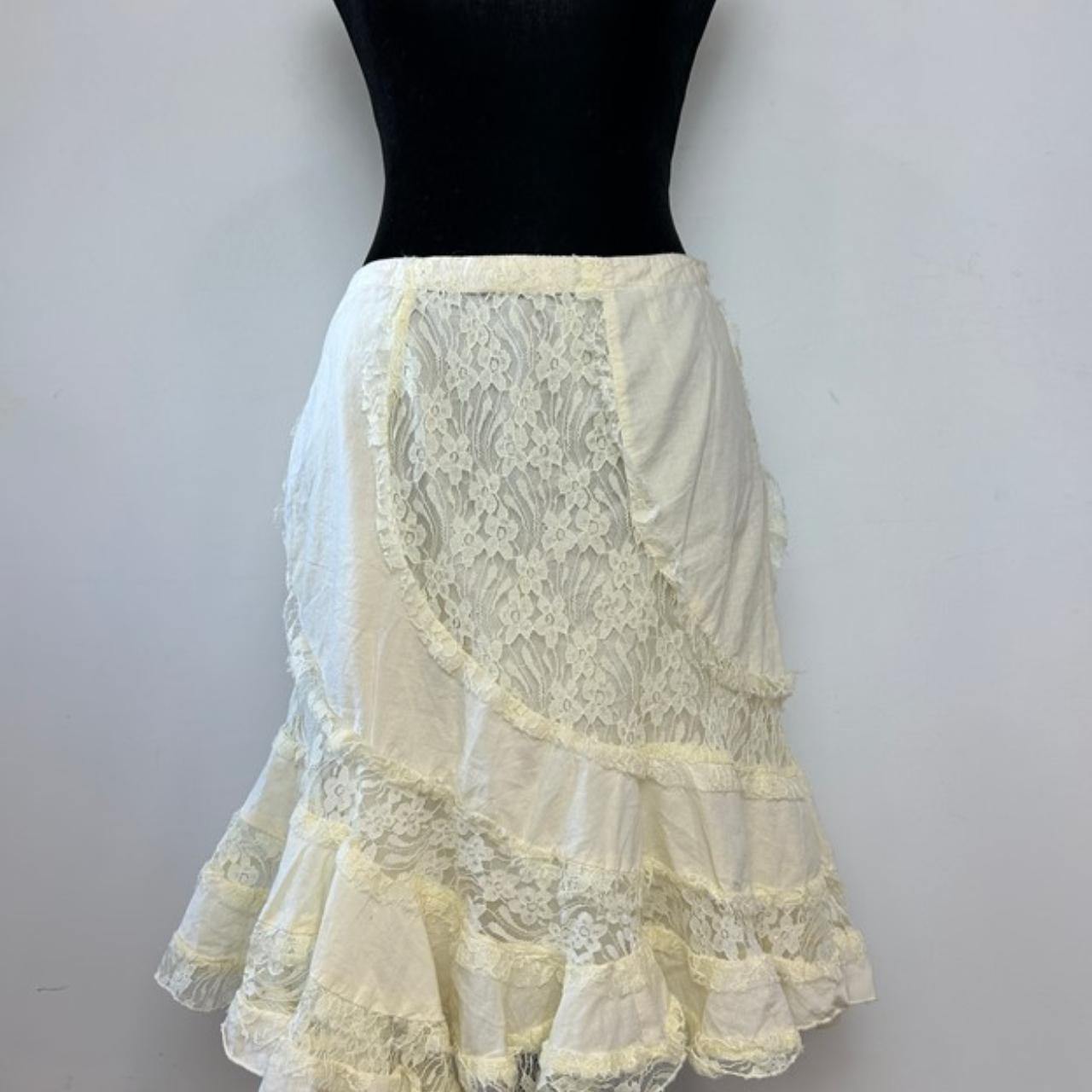 Off White Lace Ruffle Midi Skirt - Depop