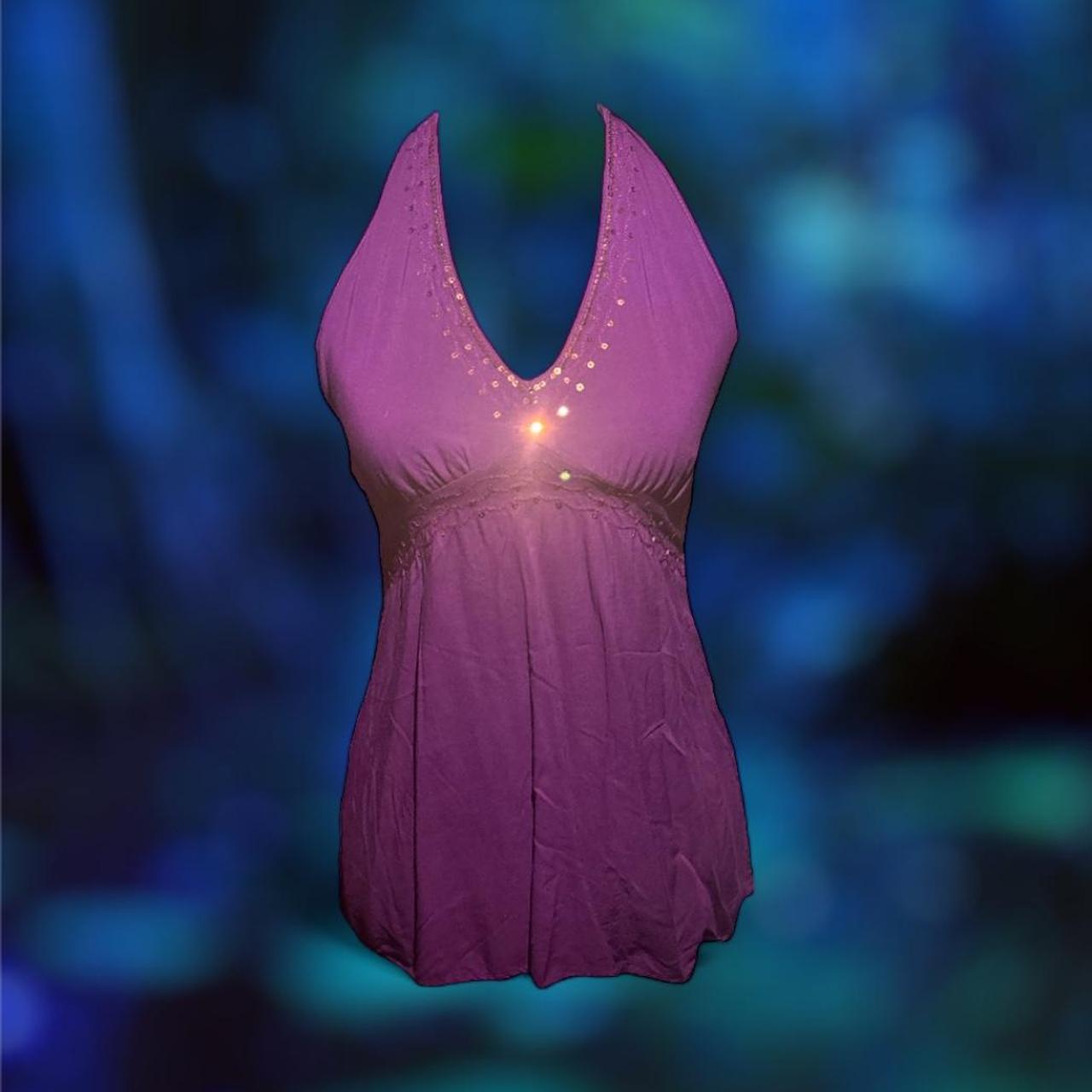 Super purple sequin halter top. Beautiful gold... - Depop