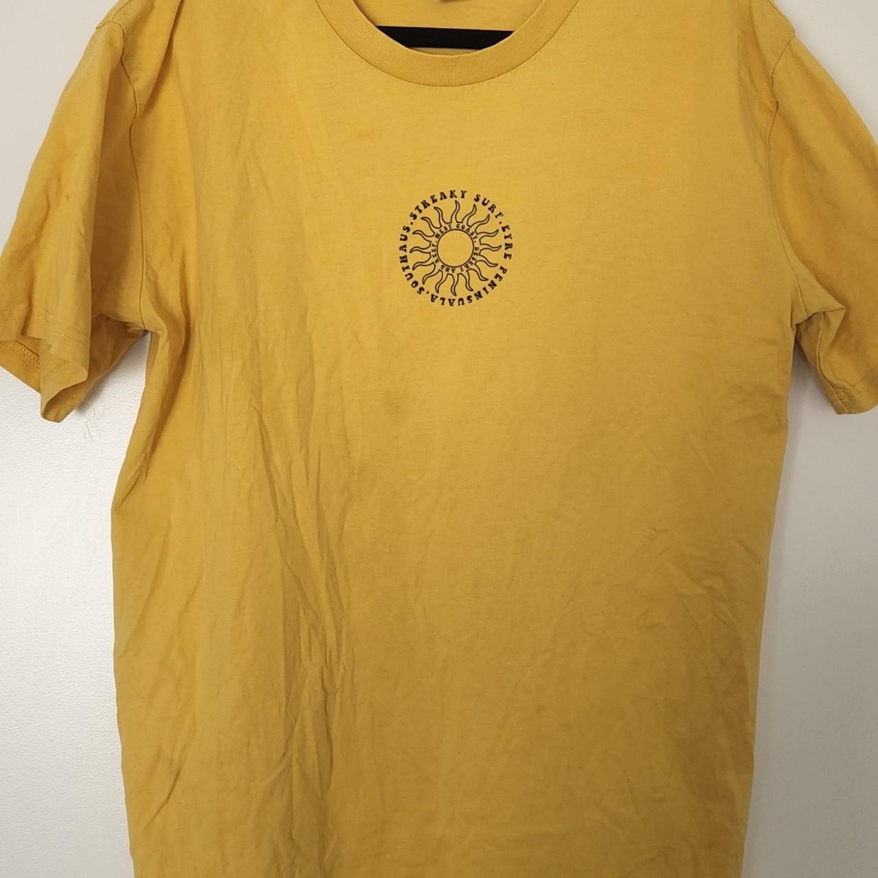 Mustard/yellow surf style t-shirt. size -... - Depop