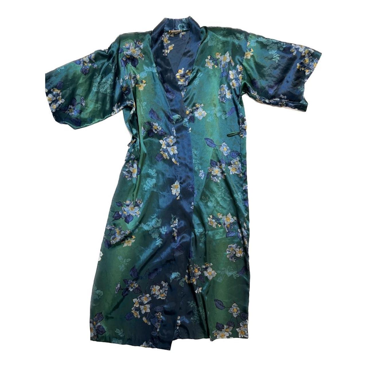 Vintage satin floral robe. Shoulder pads and... - Depop