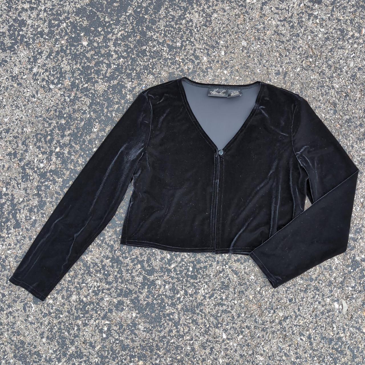 90s velour cropped cardigan size large Kathie... - Depop