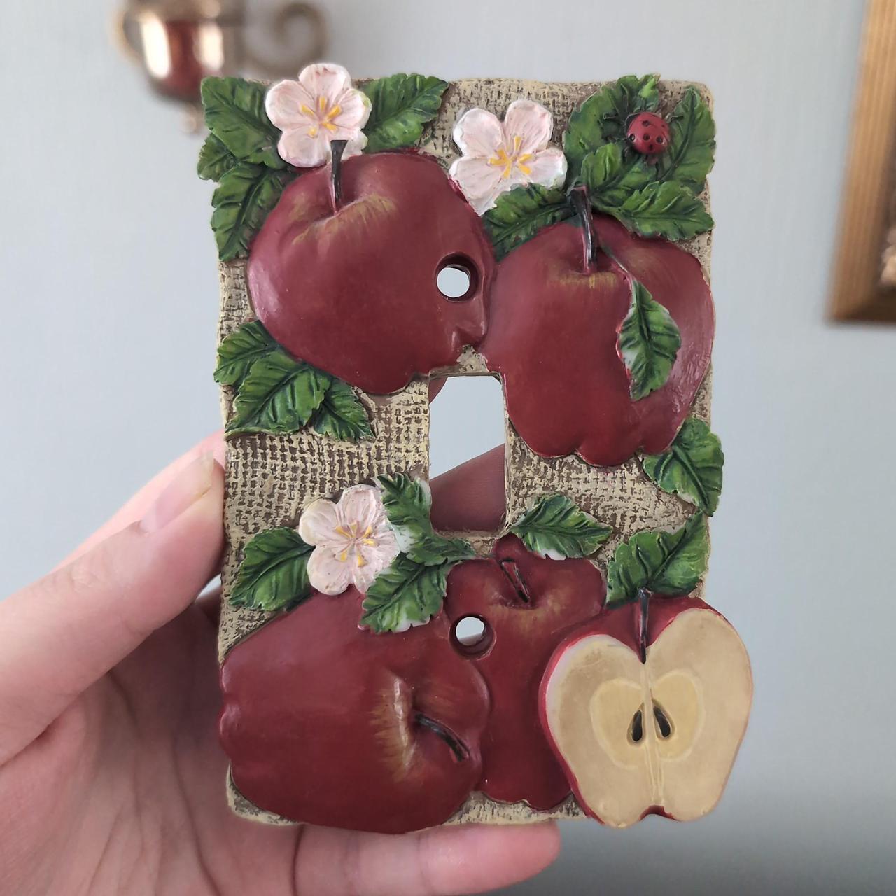 Vintage ceramic apple light switch cover in red and... | Depop