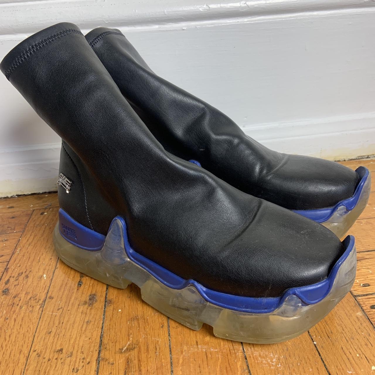 Swear London Women's Black and Blue Boots | Depop
